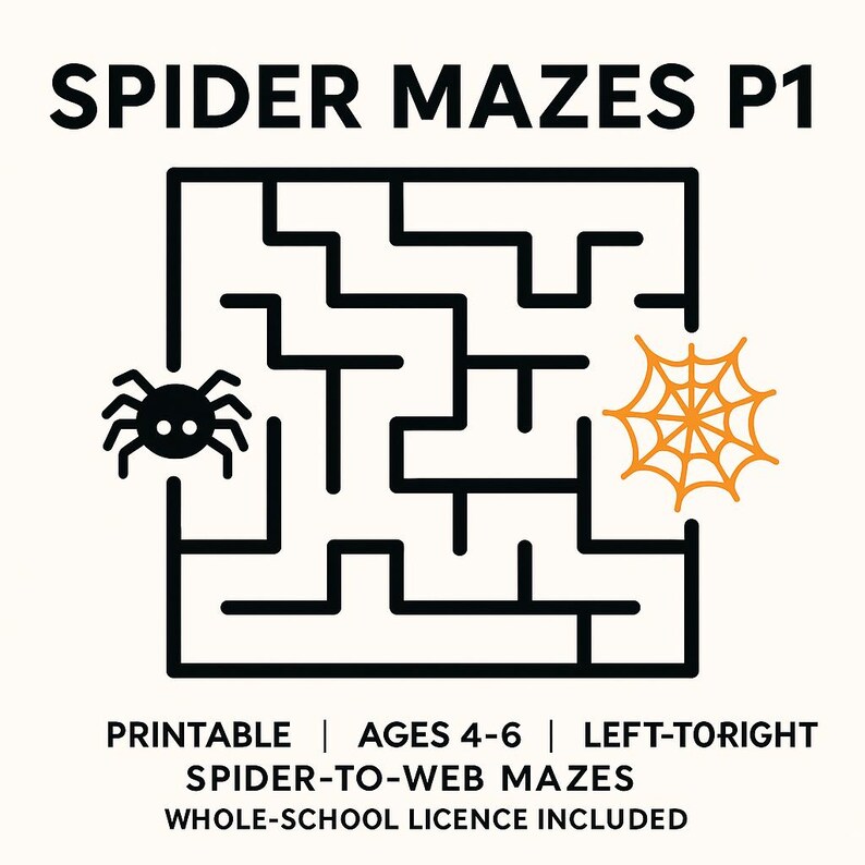 Spider Mazes P1 – Printable Left-to-right Mazes for Kids (ages 4–6 ...