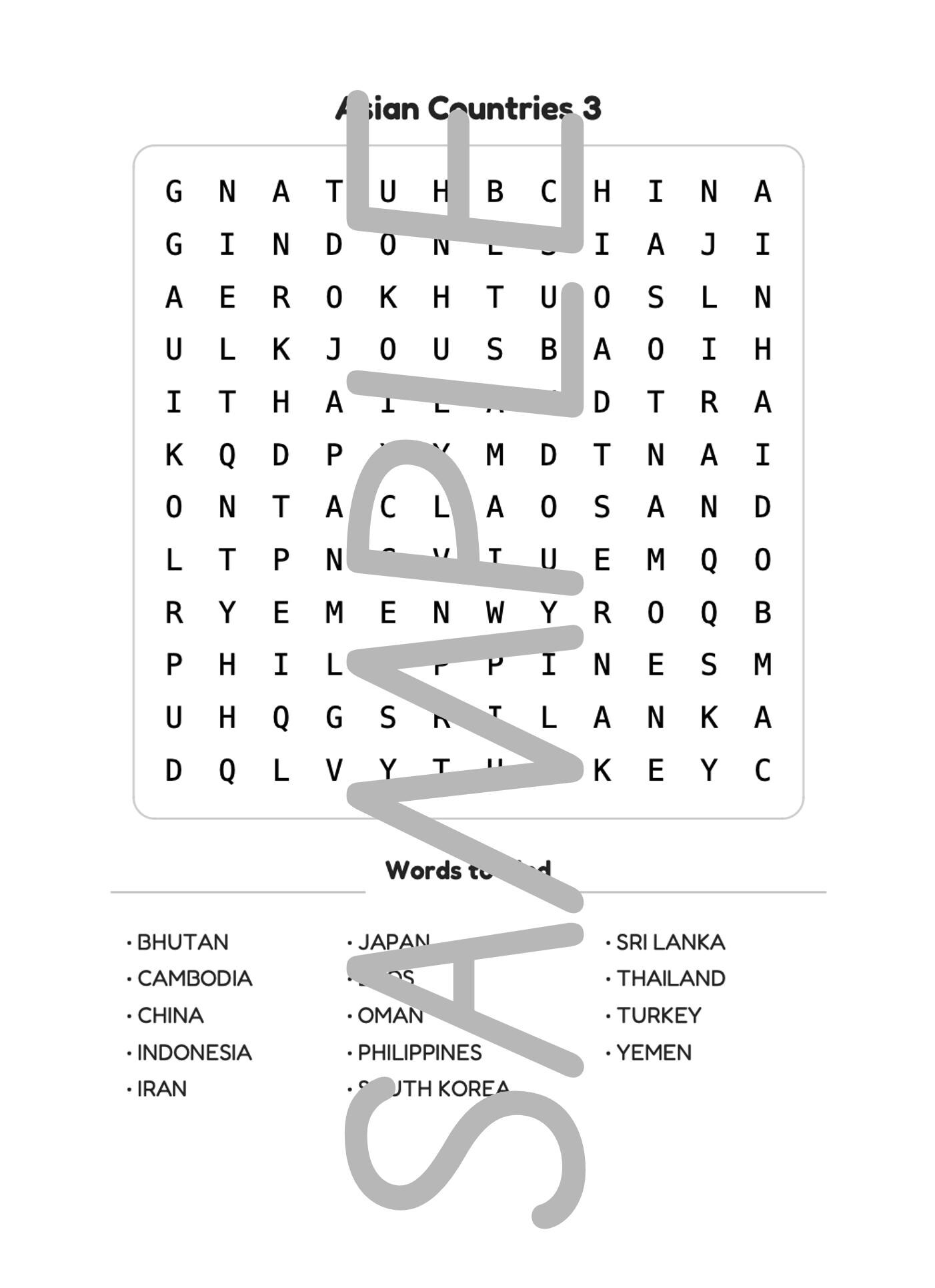 Asia Countries Wordsearch Pack (A4 + US Letter PDF) – 6 Printable ...