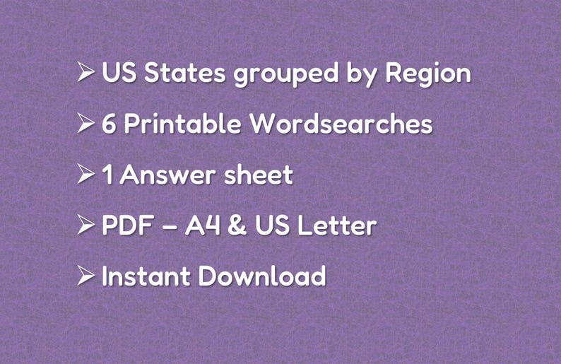 US States Word Search Pack (6 Puzzles) | 50 States by Region ...