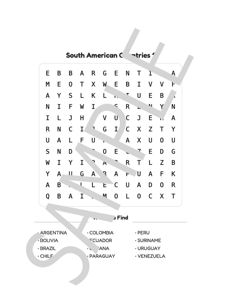 South America & Oceania Countries Wordsearch – 6 Printable Geography ...