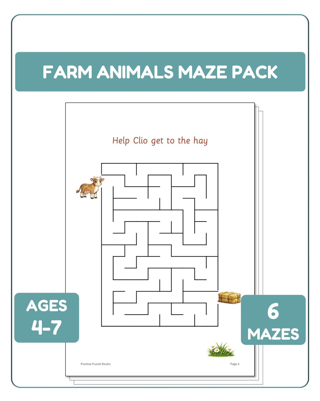 Farm Animals Maze Pack for Kids, Printable Farm Animal Mazes, Preschool ...
