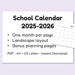2025-2026 Printable Monthly School Calendar | Minimalist Landscape ...