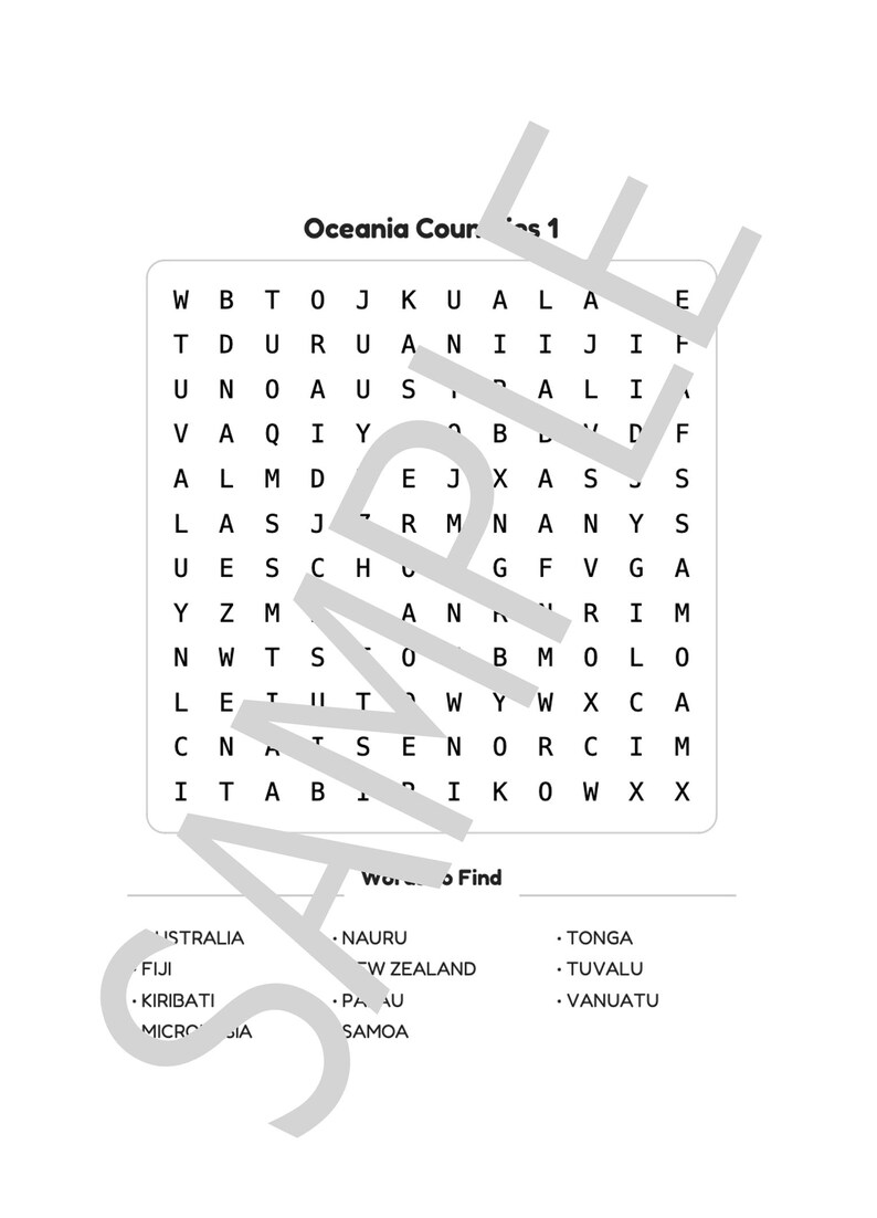 South America & Oceania Countries Wordsearch – 6 Printable Geography ...