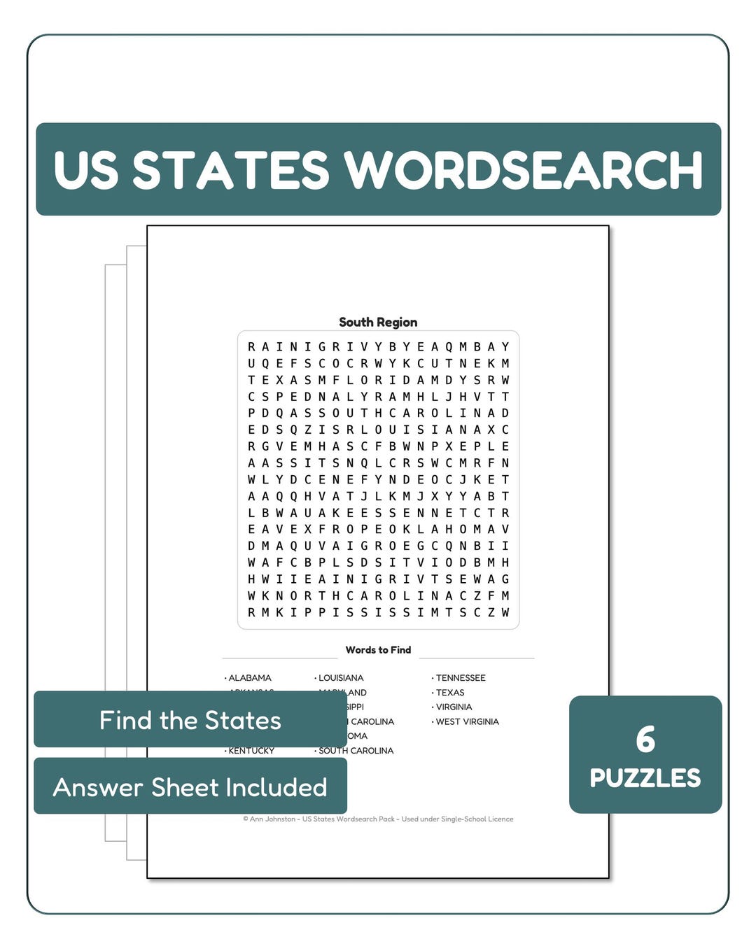 US States Word Search | Printable Geography Worksheet | 50 States ...