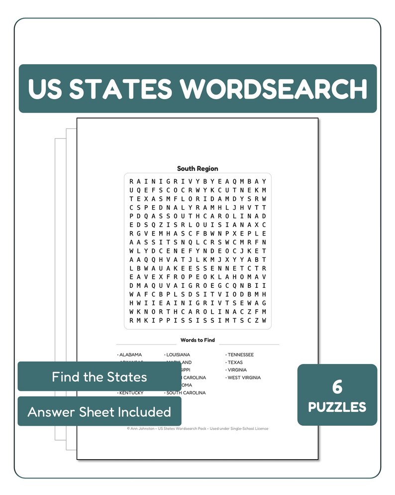 US States Word Search | Printable Geography Worksheet | 50 States ...