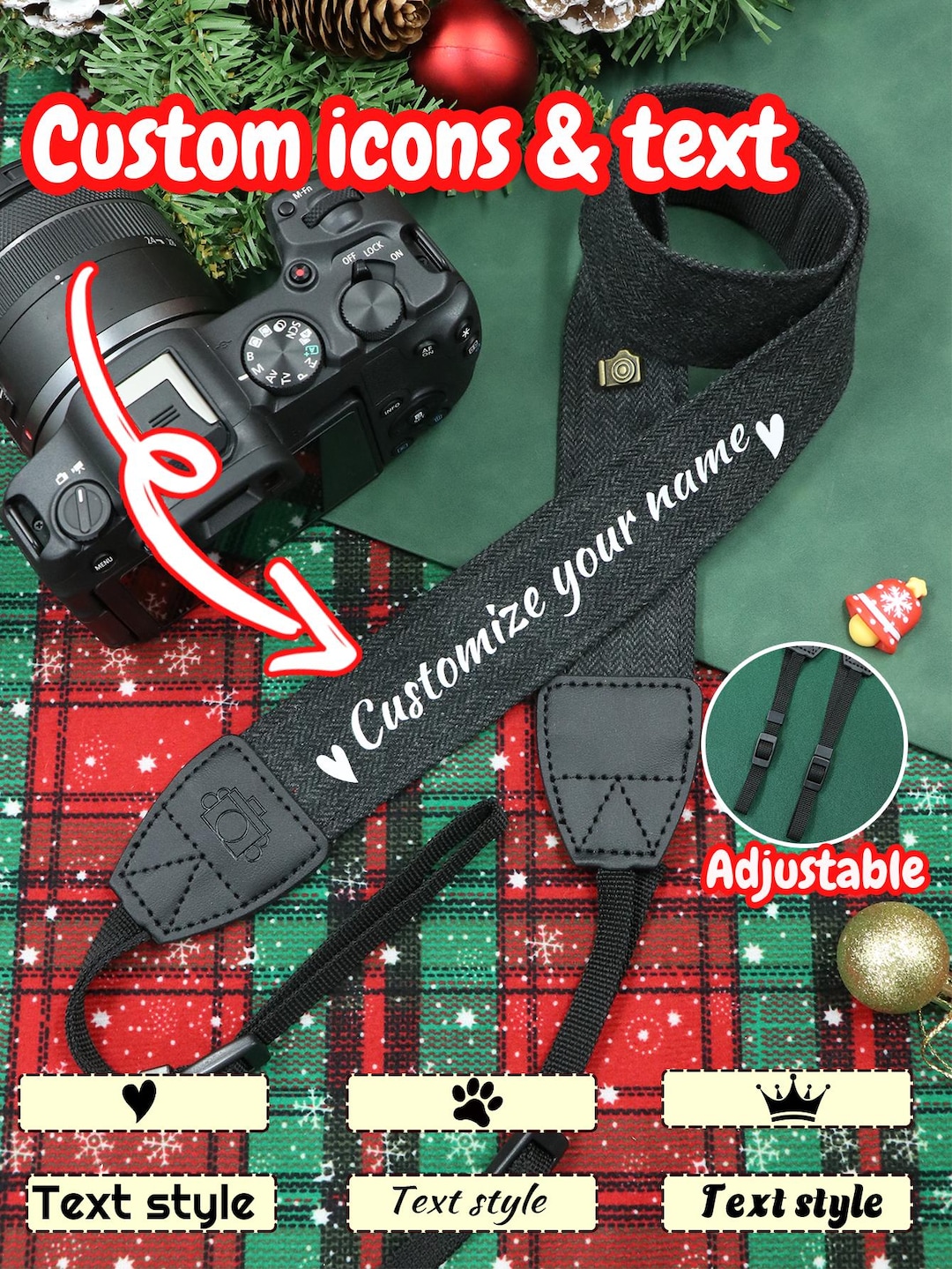 Personalized Custom Camera Strap – Custom Name & Icon DSLR Strap ...