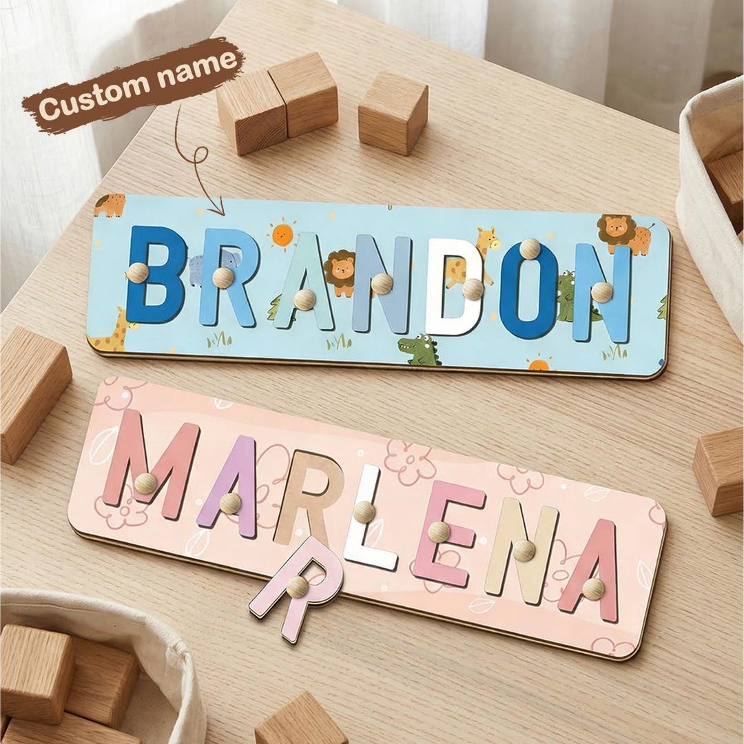 Personalized Name Puzzle Wooden Montessori Toy | Custom Letters Toddler ...