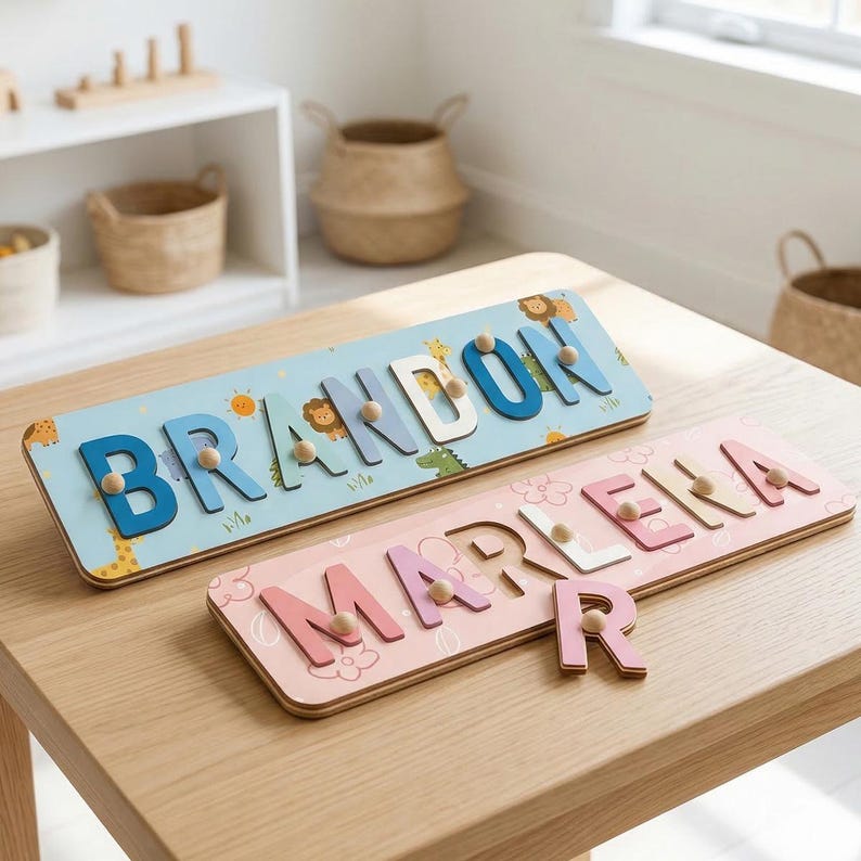 Personalized Name Puzzle Wooden Montessori Toy | Custom Letters Toddler ...