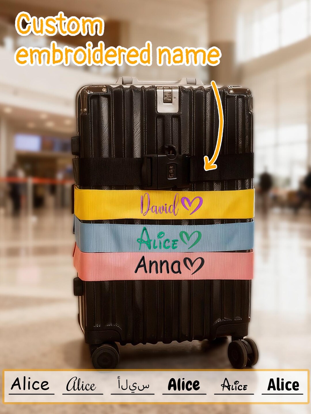 Personalized Embroidered Luggage Strap, Custom Name Travel Decoration ...