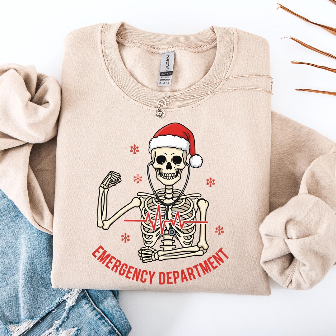 Emergency Department Christmas Skeleton Sweatshirt – ER Nurse Holiday ...