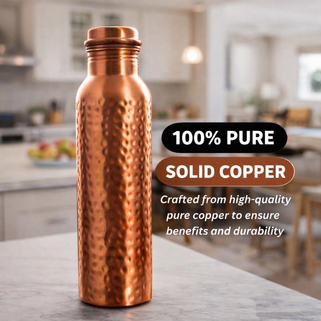 Pure Hammered Copper Bottle, Designer Copper Water Bottle, Unique ...