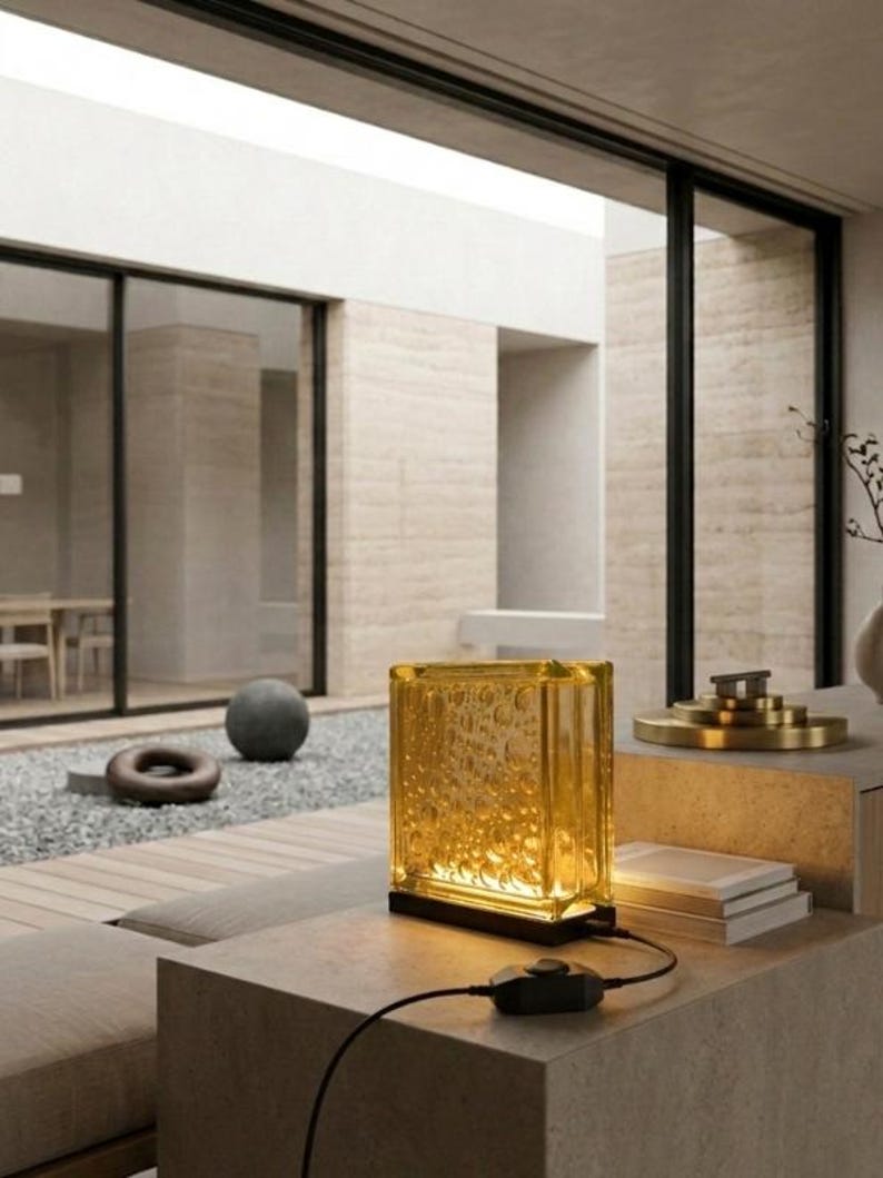 Bubble Glass Block Lamp – Wooden Base LED Mood Light With Color Filter ...