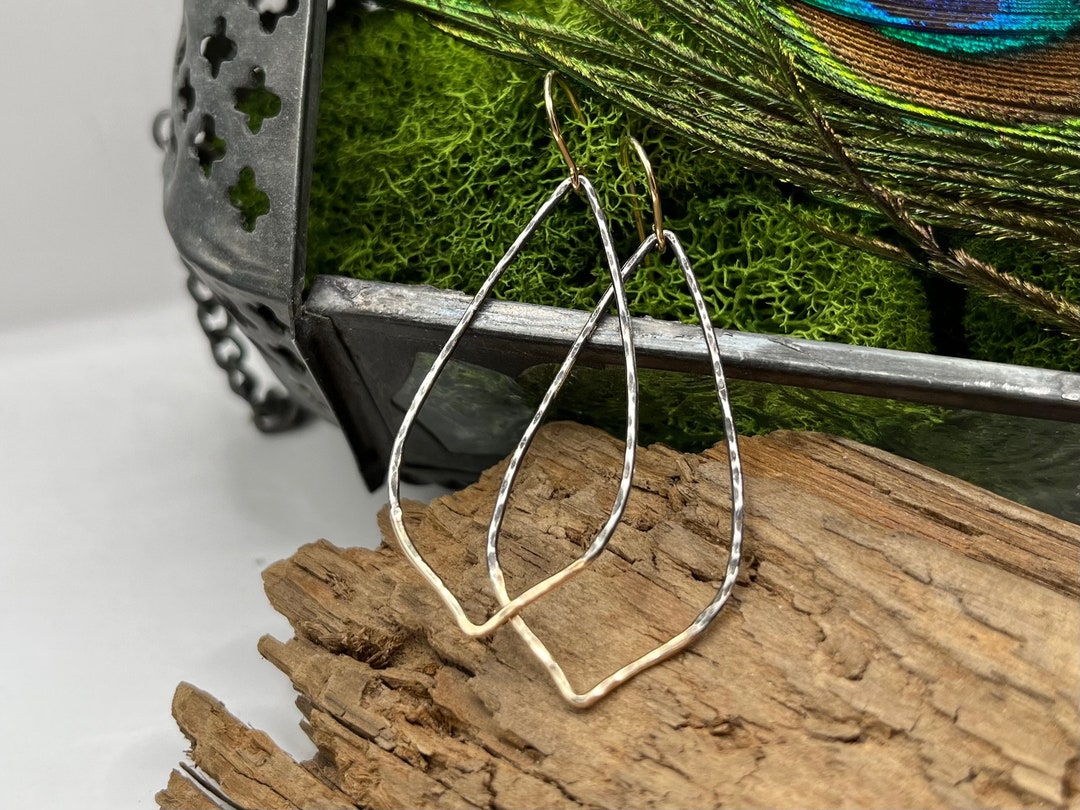 DEBORAH Mixed Metal Dewdrop Hammered Earrings - Two Tone Jewelry - Sustainable Handmade Jewelry ...