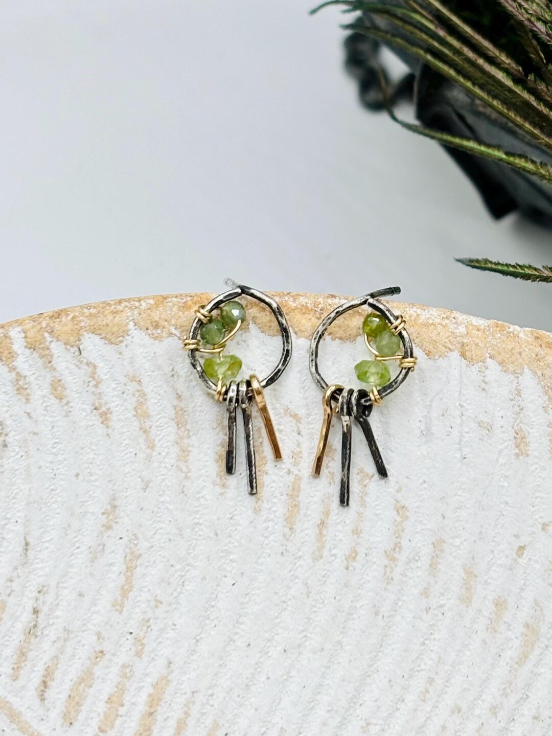 LEAH Fringe Geode Mixed Metal Studs - Sustainable Boho Jewelry - Etsy