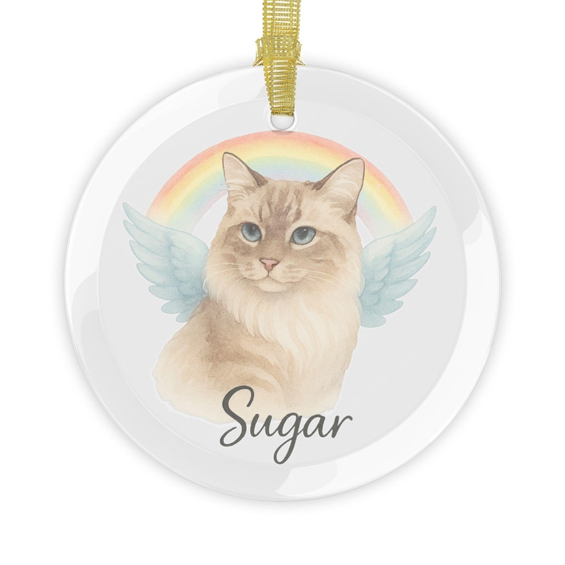 Watercolor Pet Memorial With Angel Wings Glass Ornament | Custom Pet ...