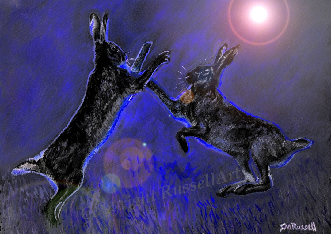 Boxing Hares 2 - Wildlife LARGE A4 A3 or A2 Sized Limited Edition Art ...