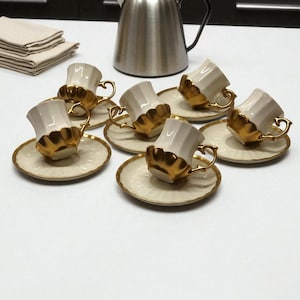 6-piece Porcelain Gold-gilded Coffee Cup Set - Elegant Design, Luxury ...