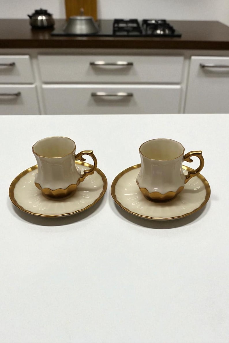 6-piece Porcelain Gold-gilded Coffee Cup Set - Elegant Design, Luxury ...