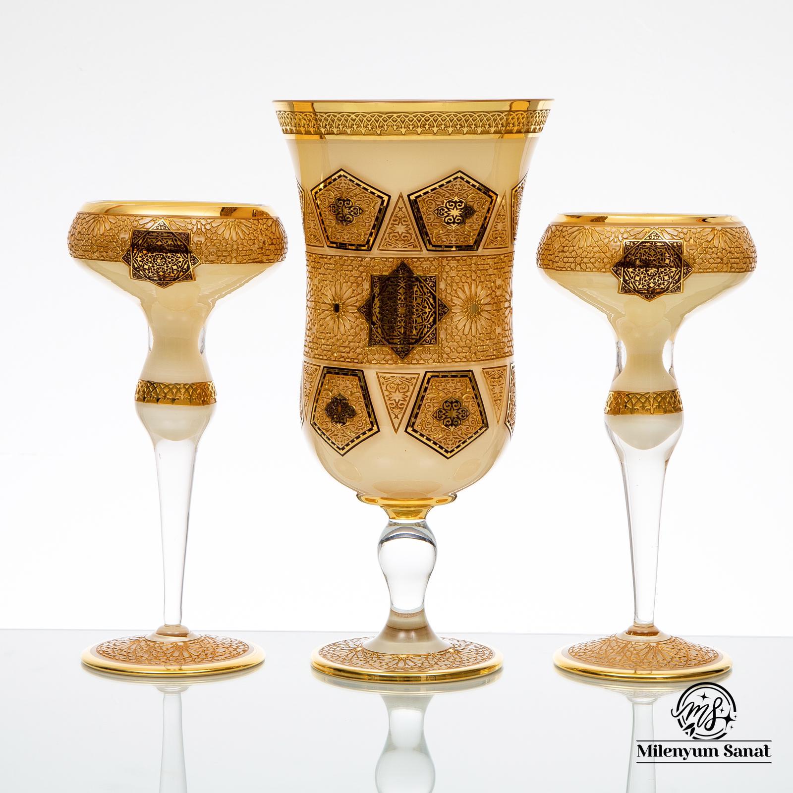 24K Gold-plated Crystal Decor Set: Handmade Ottoman Style Glass ...