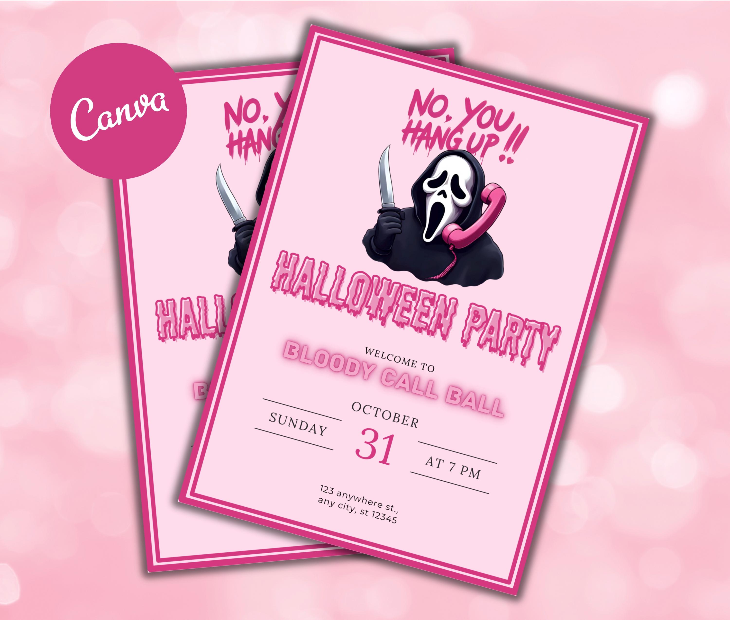 Ghostface Halloween Party Invitation: Pink Retro Scream Theme (digital ...