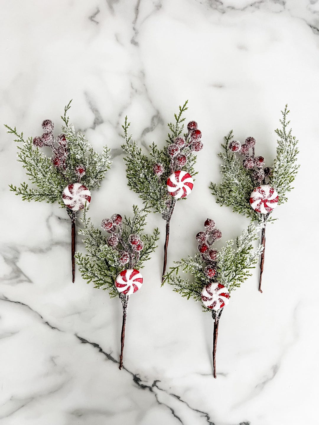 Peppermint Greenery Sprigs - Set of 5 - Etsy