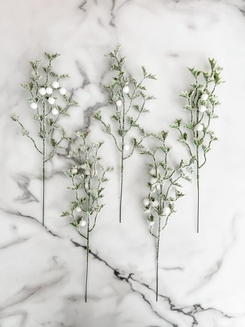 Snowy Greenery Sprigs - Set of 5 - Etsy