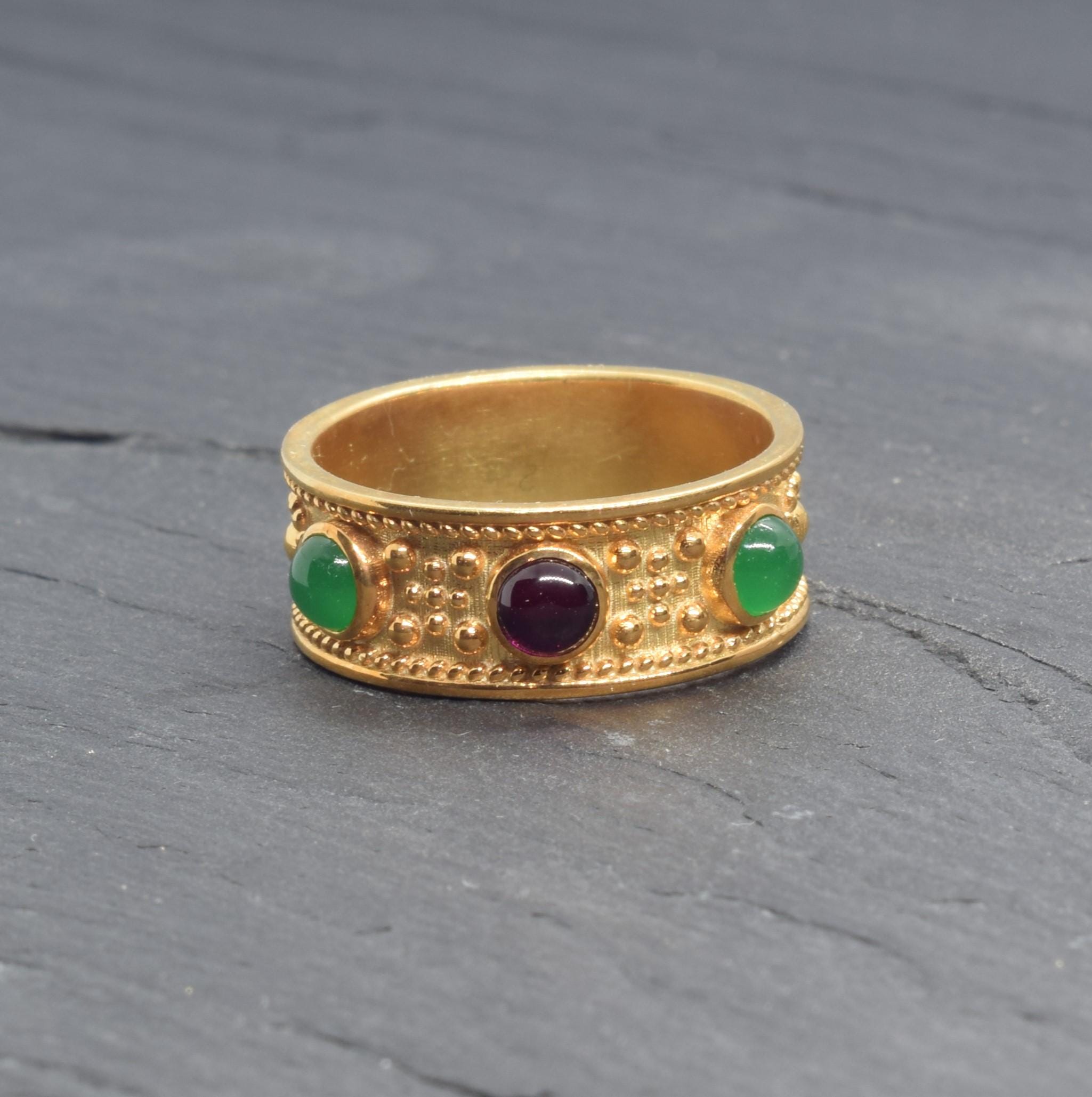Ancient Greek Emerald Byzantine Ring, Etruscan Garnet Jewelry - Etsy
