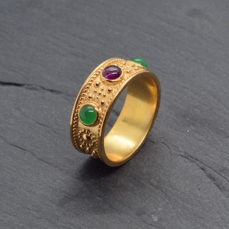 Ancient Greek Emerald Byzantine Ring, Etruscan Garnet Jewelry - Etsy