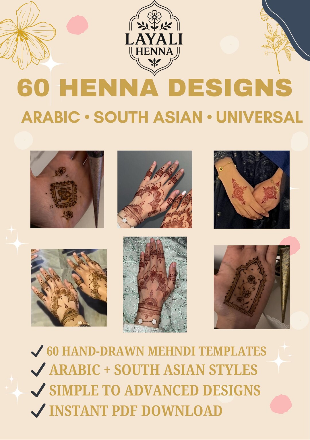 60 Hand-drawn Henna Designs | Arabic & South Asian Patterns | Universal ...