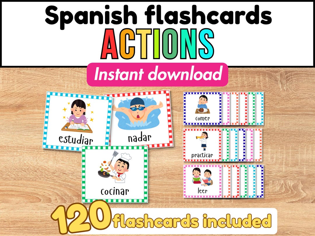 120 Spanish Verbs Flashcards, Learn Spanish, Flashcards for Classrooms ...