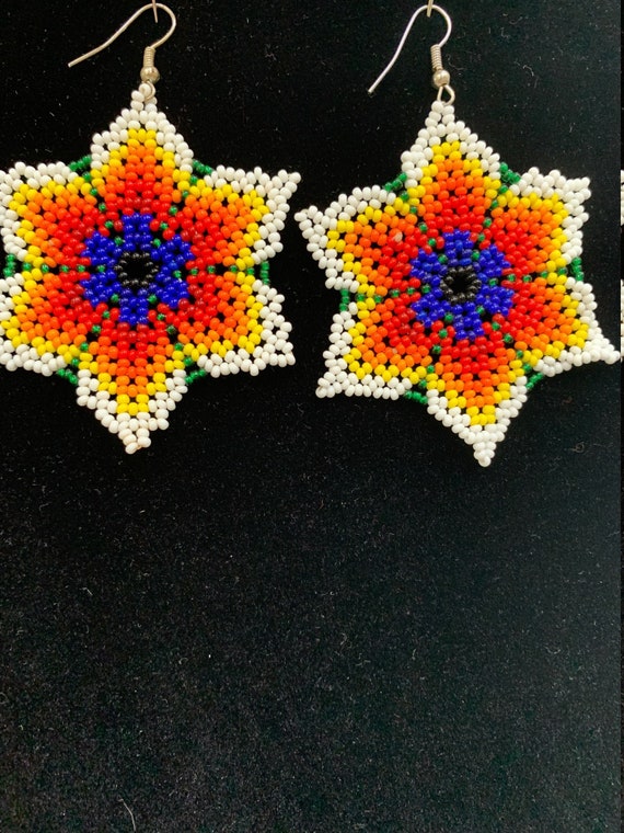 Huichol Beaded Flower Earrings Etsy