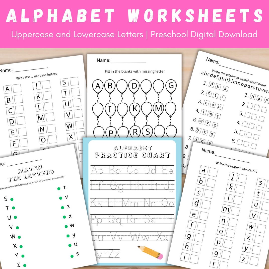 Alphabet Tracing Worksheets A-Z, Preschool Uppercase & Lowercase Letter ...