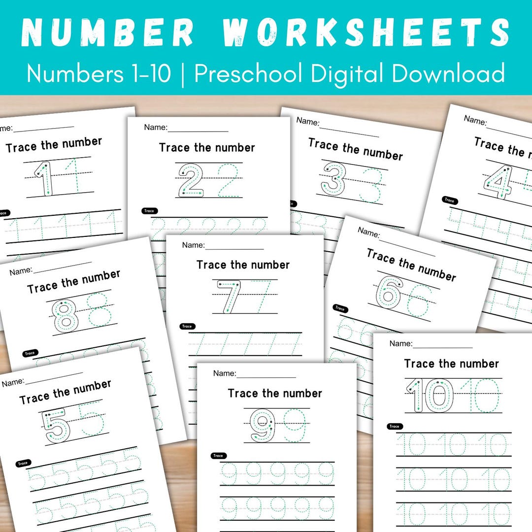 Number Tracing 1-10, Preschool Worksheets, Instant Download Pre-k ...