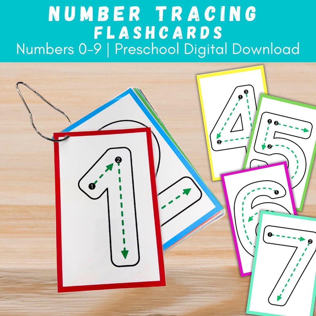 Number Tracing 0-9 Flashcards, Preschool Instant Download Pre-k ...