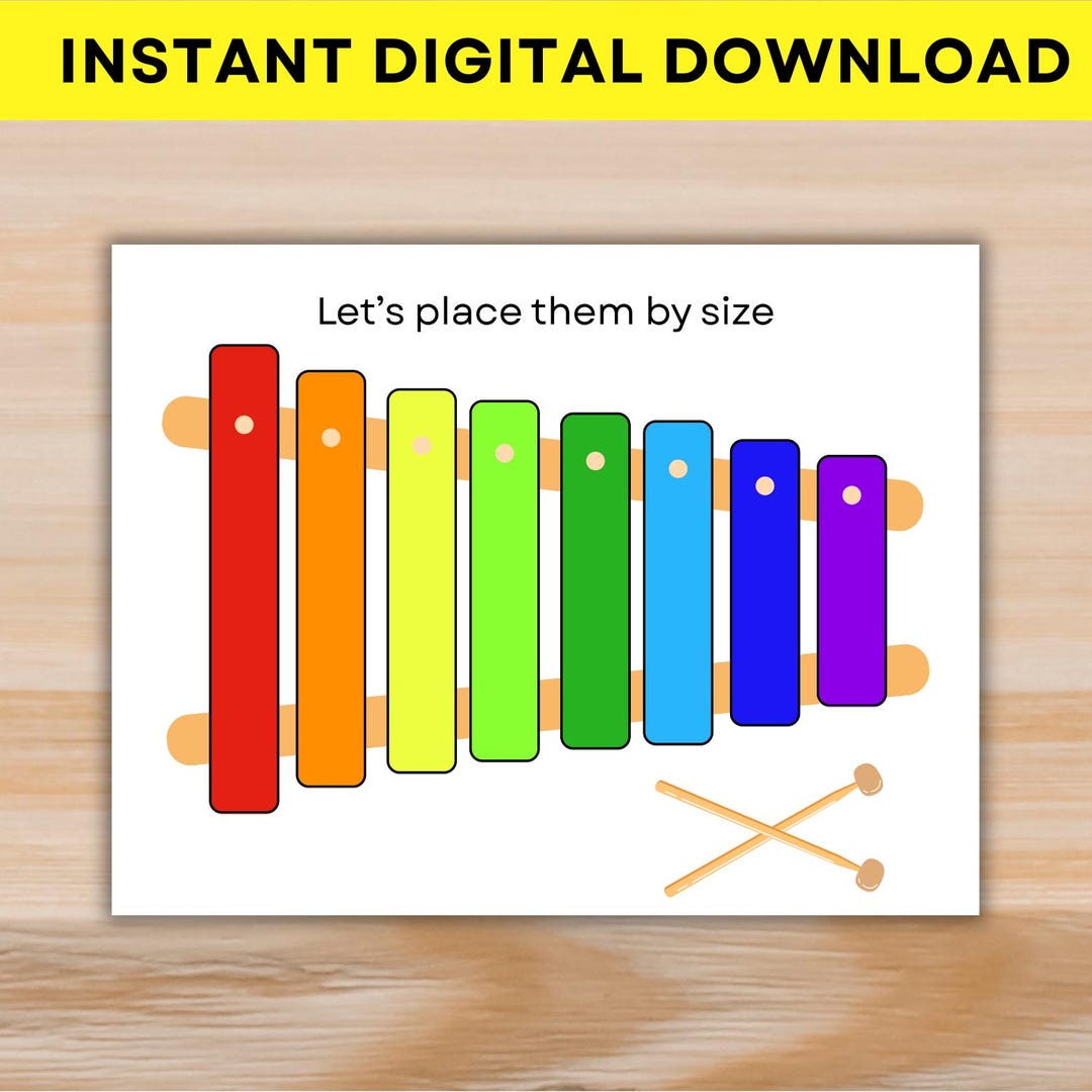 Xylophone Size Sorting, Toddler Printable Busy Book, Preschool Learning ...