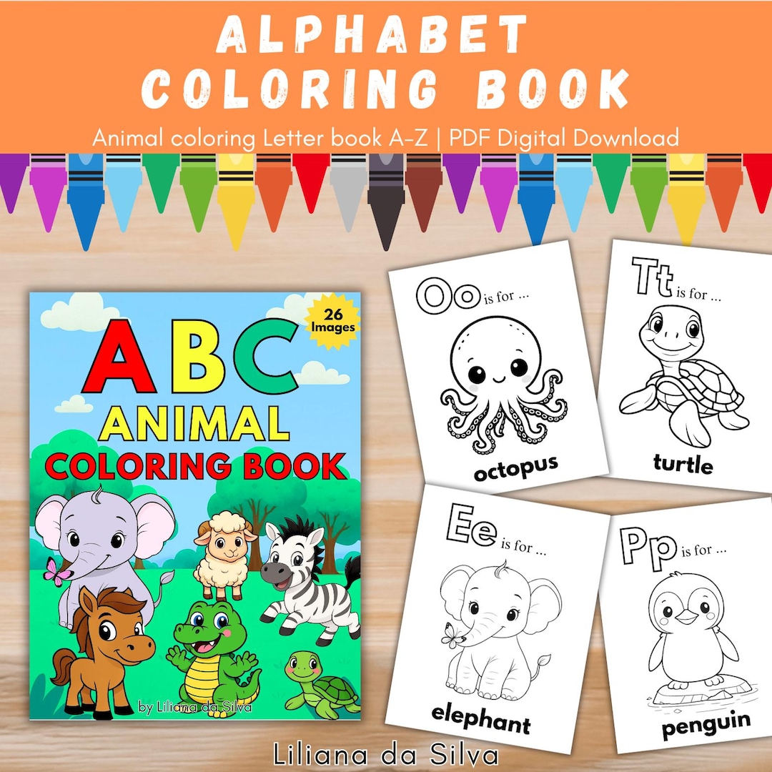 Animal Alphabet Coloring Book A-Z, Uppercase and Lowercase Letter ...