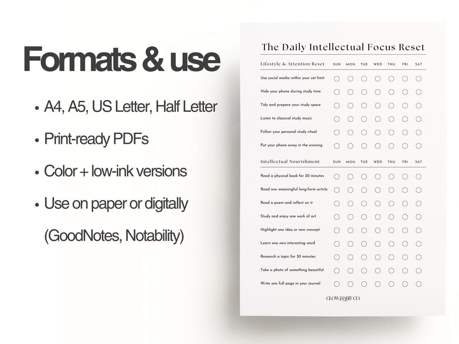Intellectual Focus Reset Checklist • Mindful Daily Ritual Page PDF - Etsy