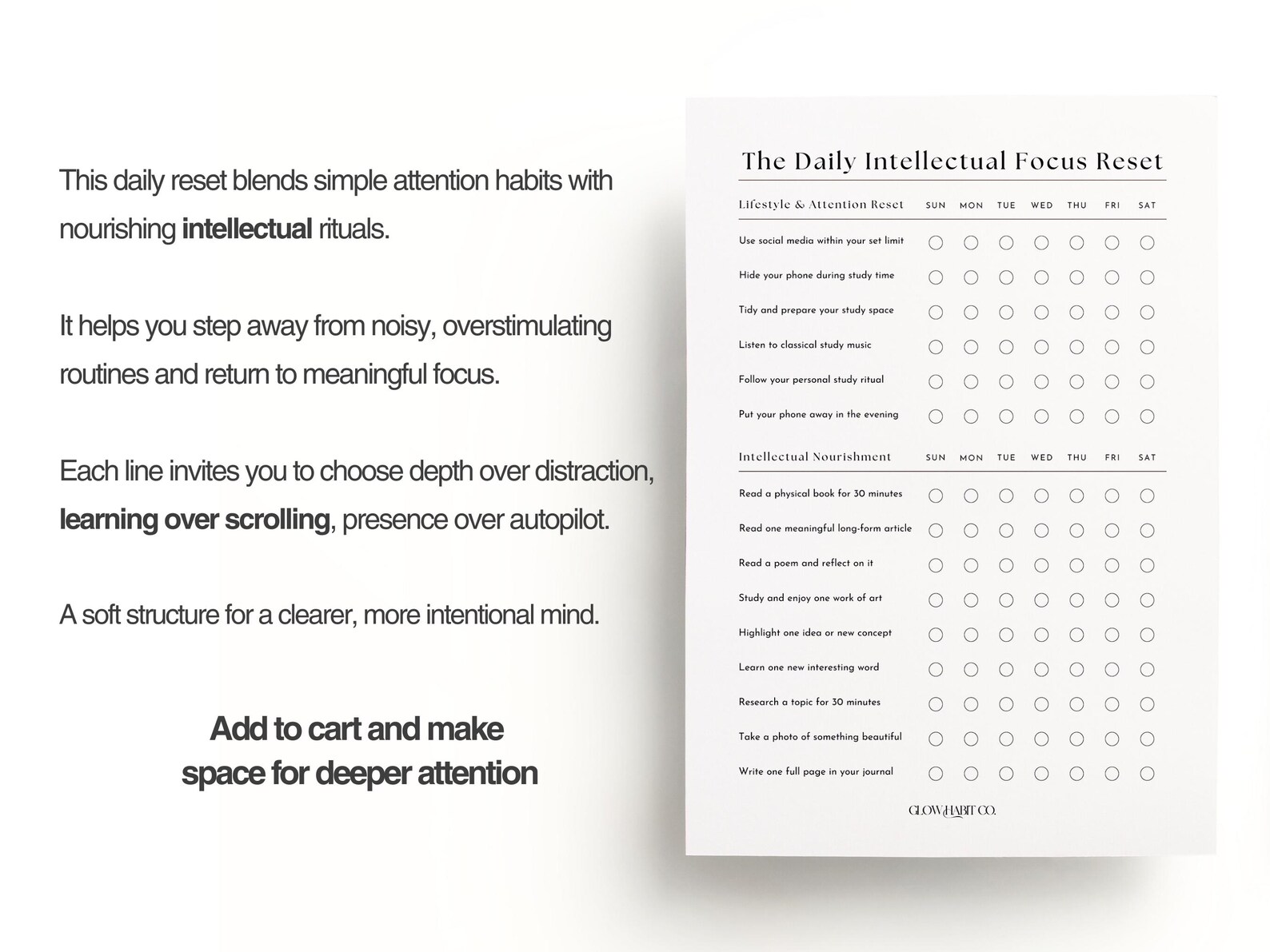 Intellectual Focus Reset Checklist • Mindful Daily Ritual Page PDF - Etsy