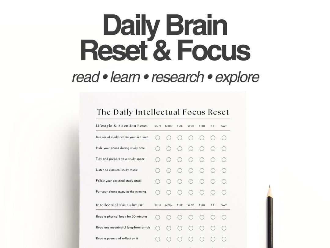 Daily Focus Reset Page • Guided Attention & Study Rhythm Checklist PDF ...