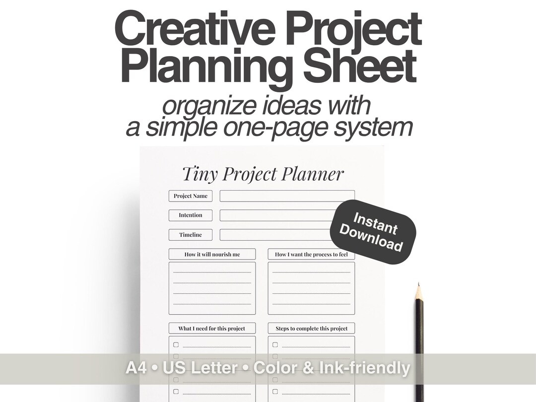 Creative Project Planner Printable, One Page Idea Organizer, Minimal A4 ...