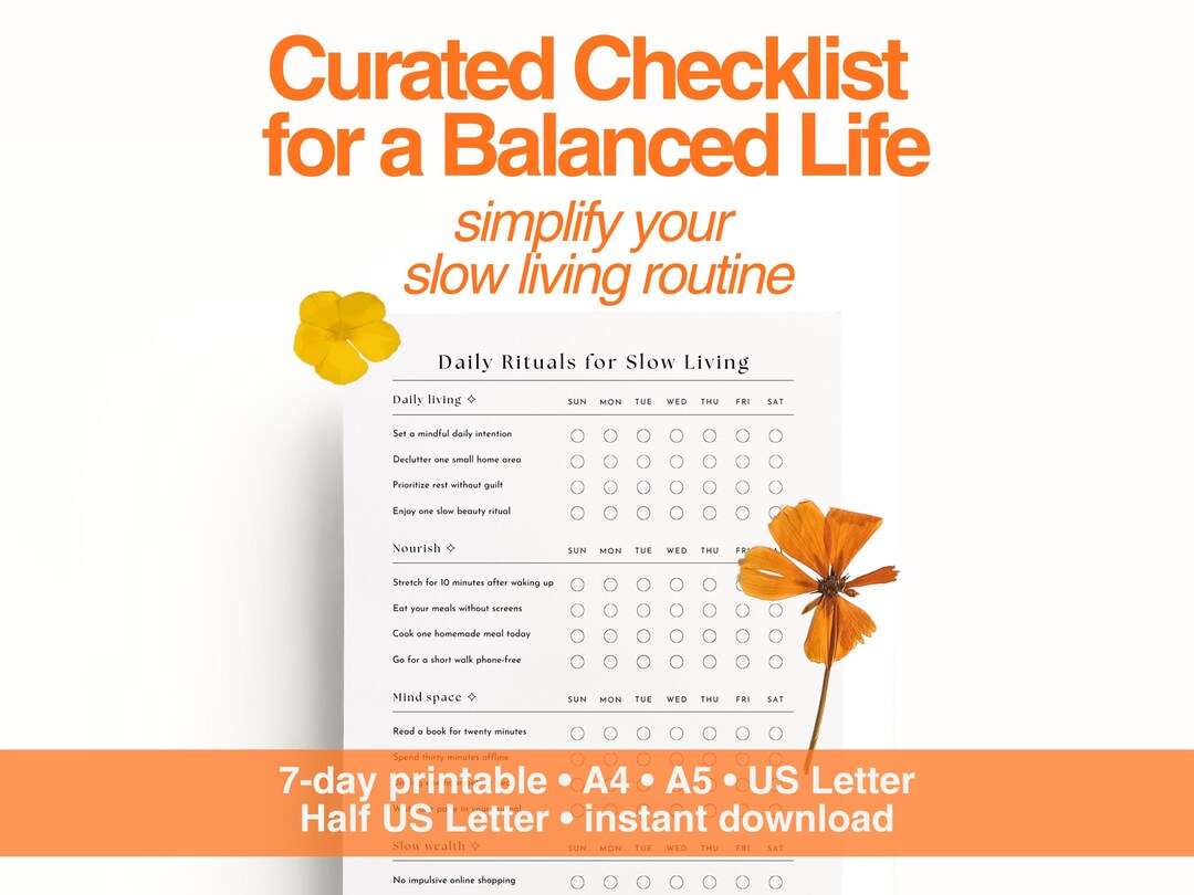 Curated Checklist for a Balanced Life • Printable Slow Living Tracker ...