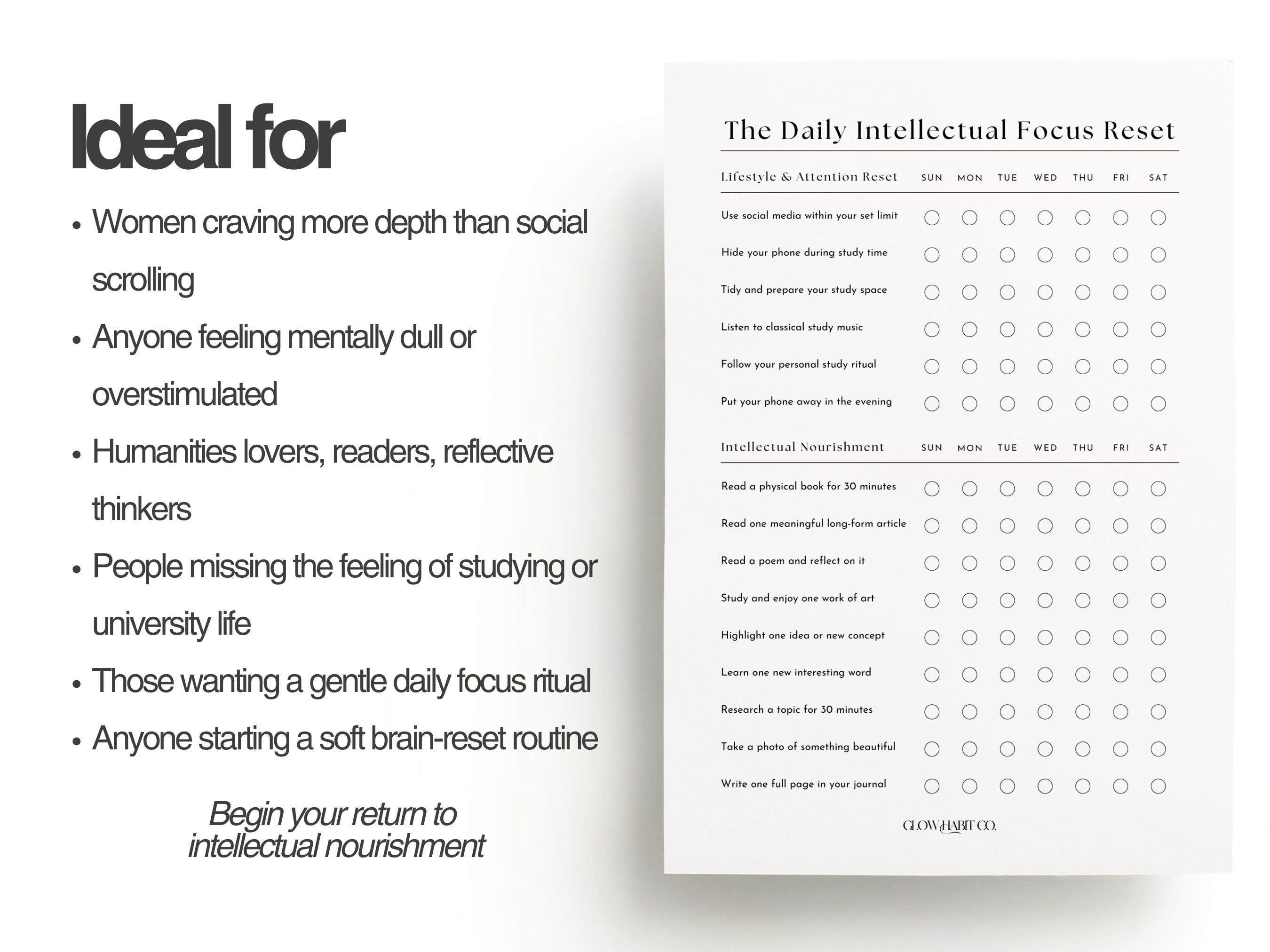 Intellectual Focus Reset Checklist • Mindful Daily Ritual Page PDF - Etsy
