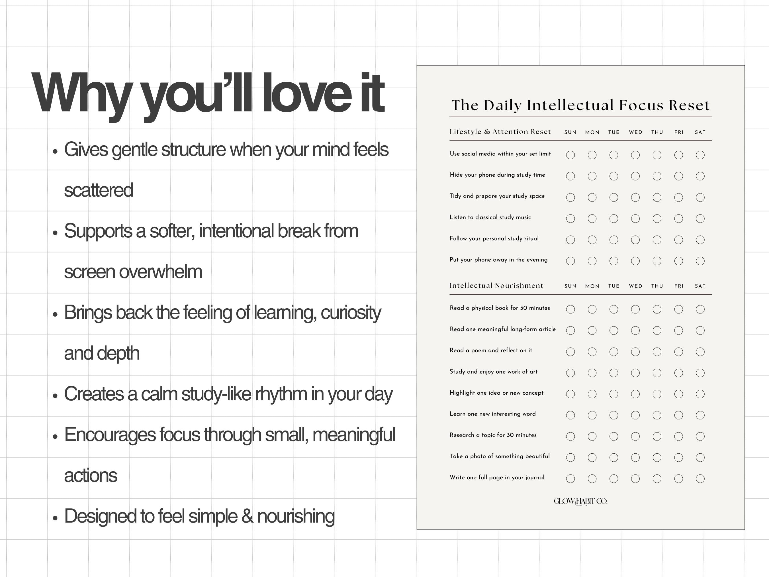 Intellectual Focus Reset Checklist • Mindful Daily Ritual Page PDF - Etsy