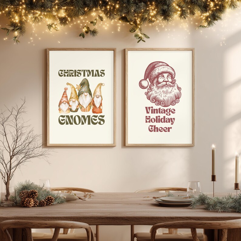 Vintage Christmas Printable Wall Art Set, Retro Holiday Poster Bundle ...