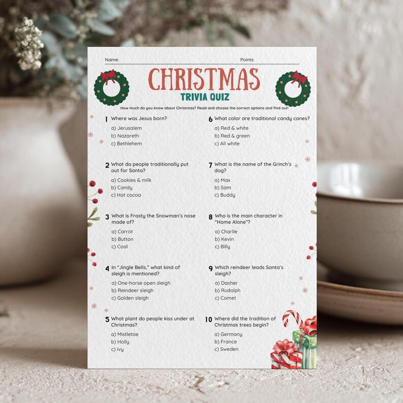 Christmas Trivia Game Printable Holiday Party Quiz for Kids Adults ...
