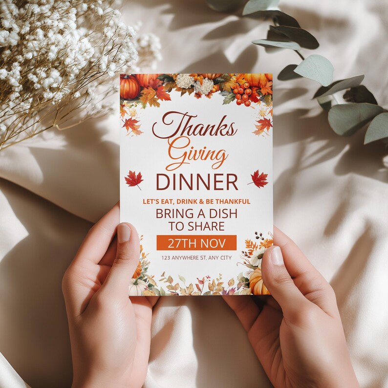 Thanksgiving Invite Dinner Invitation, Editable Potluck Party ...
