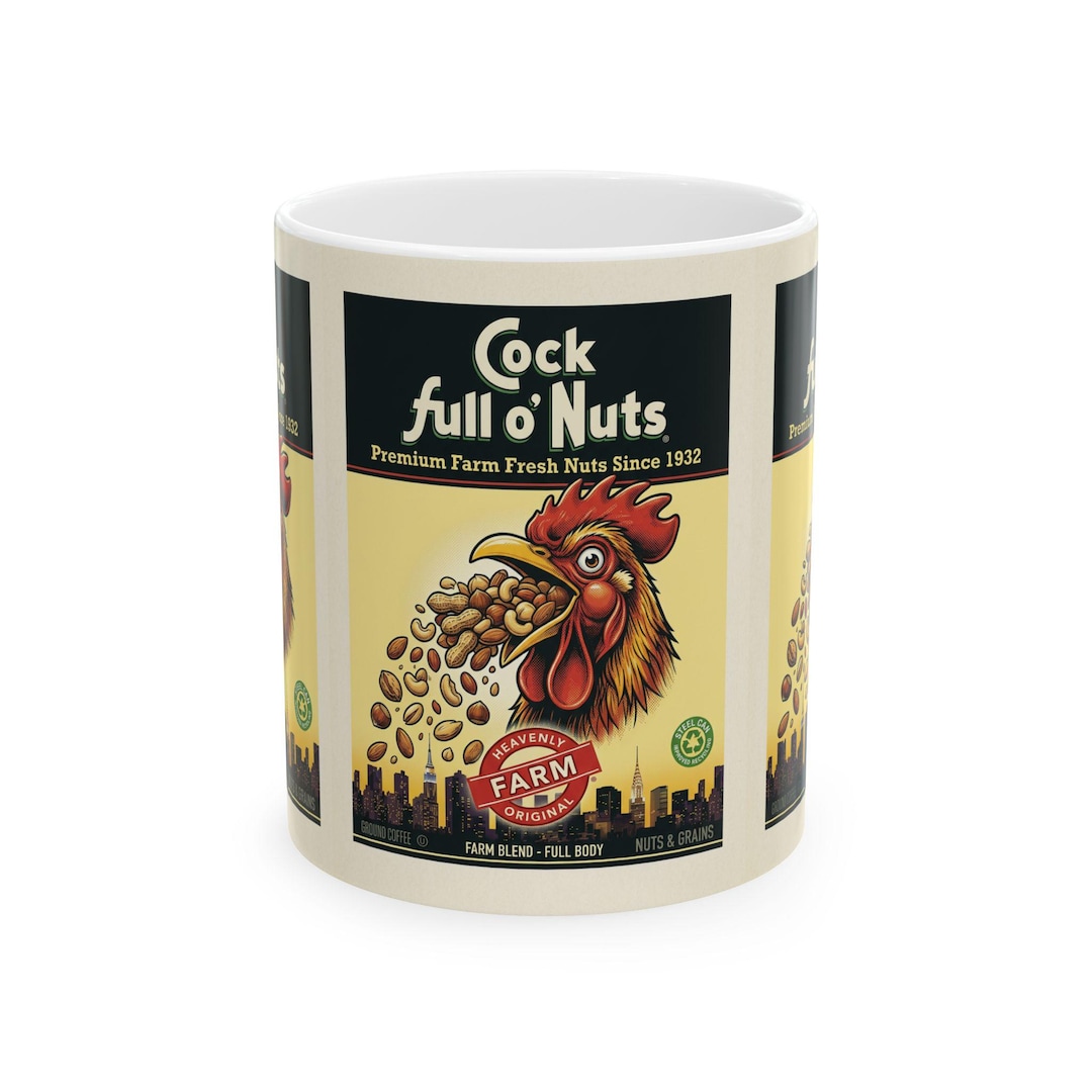 Cock Full O' Nuts Rooster Illustration Mug | Vintage Farm Label Design ...