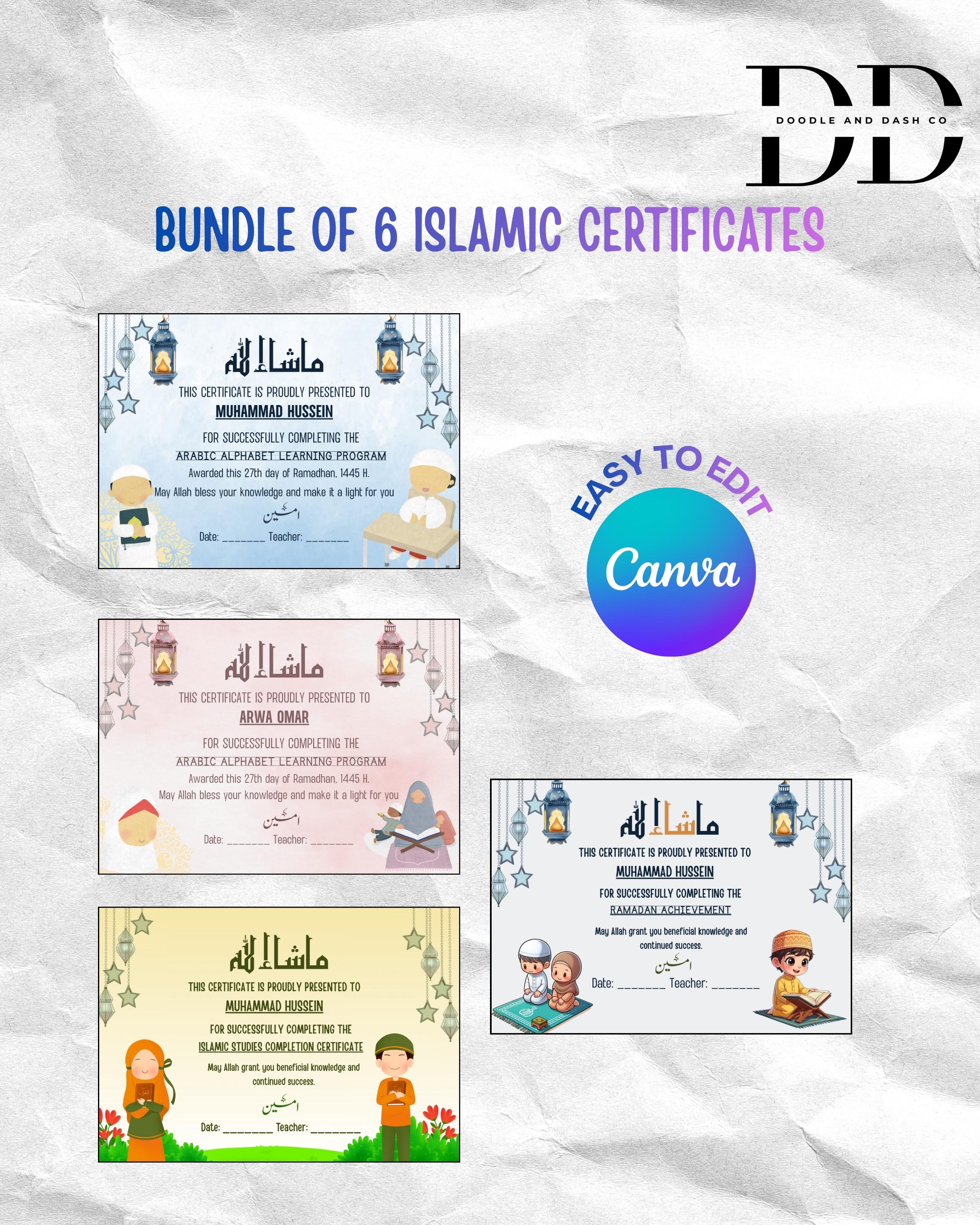 Editable Islamic Certificates Bundle | Madrasah, Quran Studies (digital ...
