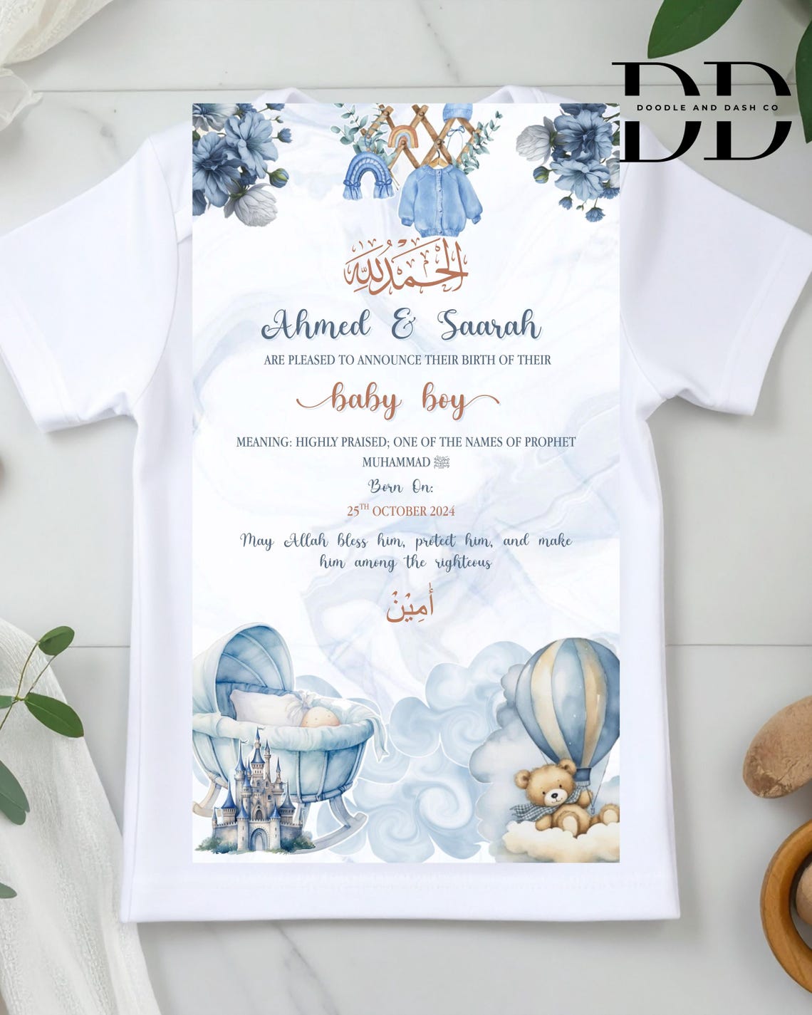 Islamic Birth Announcement Boy • Newborn Reveal • Editable Canva ...