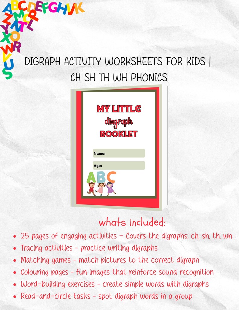Digraph Activity Worksheets for Kids | Ch Sh Th Wh Phonics (printable ...